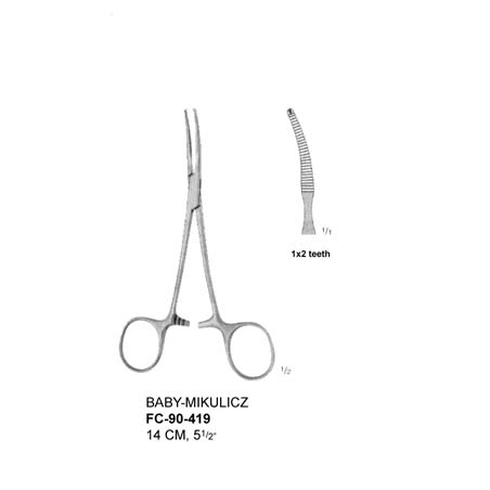 BABY-MIKULICZ PERITONEUM FORCEPS, 1 x 2 TEETH - 14 CM - Relpro