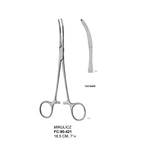 MIKULICZ PERITONEUM FORCEPS, 1 X 2 TEETH - 18.5 CM - Relpro