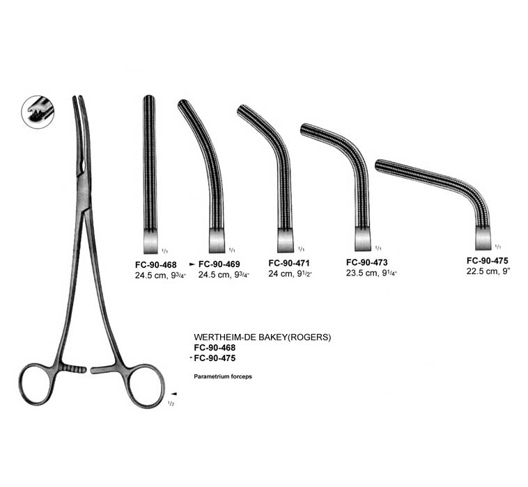 WERTHEIM-DE BAKEY (ROGERS) PARAMETRIUM HYSTERECTOMY FORCEPS - 22.5 CM ...