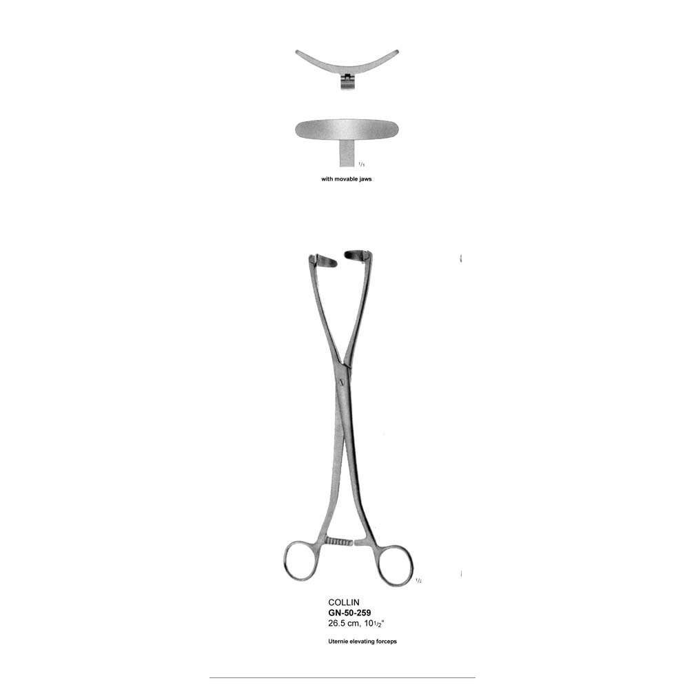 COLLIN UTERINE ELEVATING FORCEPS, WITH MOVABLE JAWS - 26.5 CM - Relpro