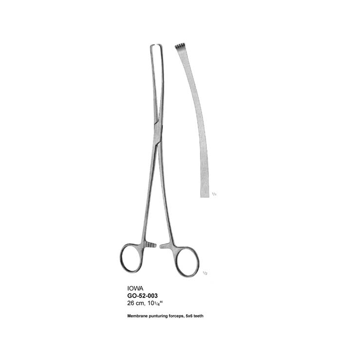 IOWA MEMBRANE PUNCTURING FORCEPS, 5 x 6 TEETH - 26 CM - Relpro