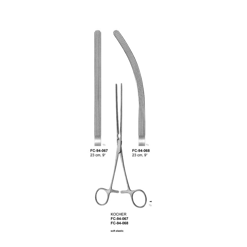 KOCHER INTESTINAL CLAMP FORCEPS SOFT ELASTIC, STRAIGHT / CURVED – 23 CM ...