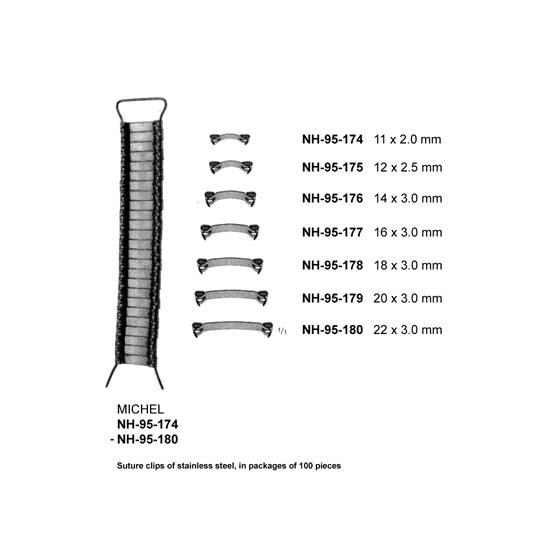 MICHEL SUTURE CLIPS OF STAINLESS STEEL, IN PACKAGES OF 100 PIECES - Relpro